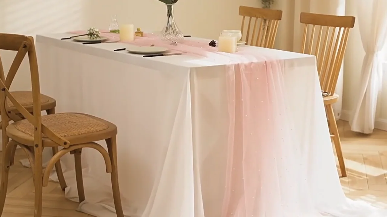 Modern White Pearl Mesh Wedding Tablecloth Square Embroidered Floral ...