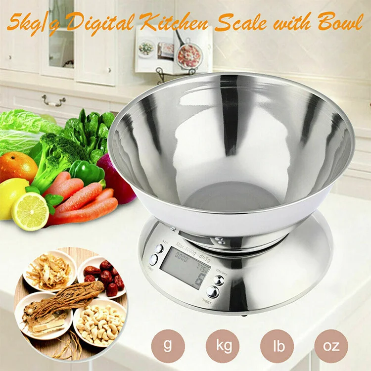 Stainless Steel Kitchen Digital Weight Scale 5kg Electronic Food ...