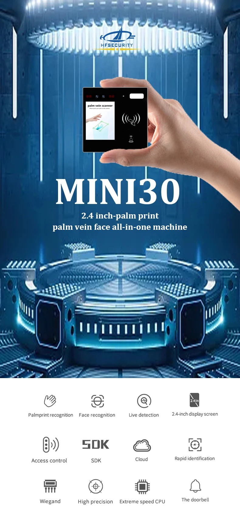 Hfsecurity Mini30 Palm Vein Scanner Recognition Ic Reader 2.4 Inches ...