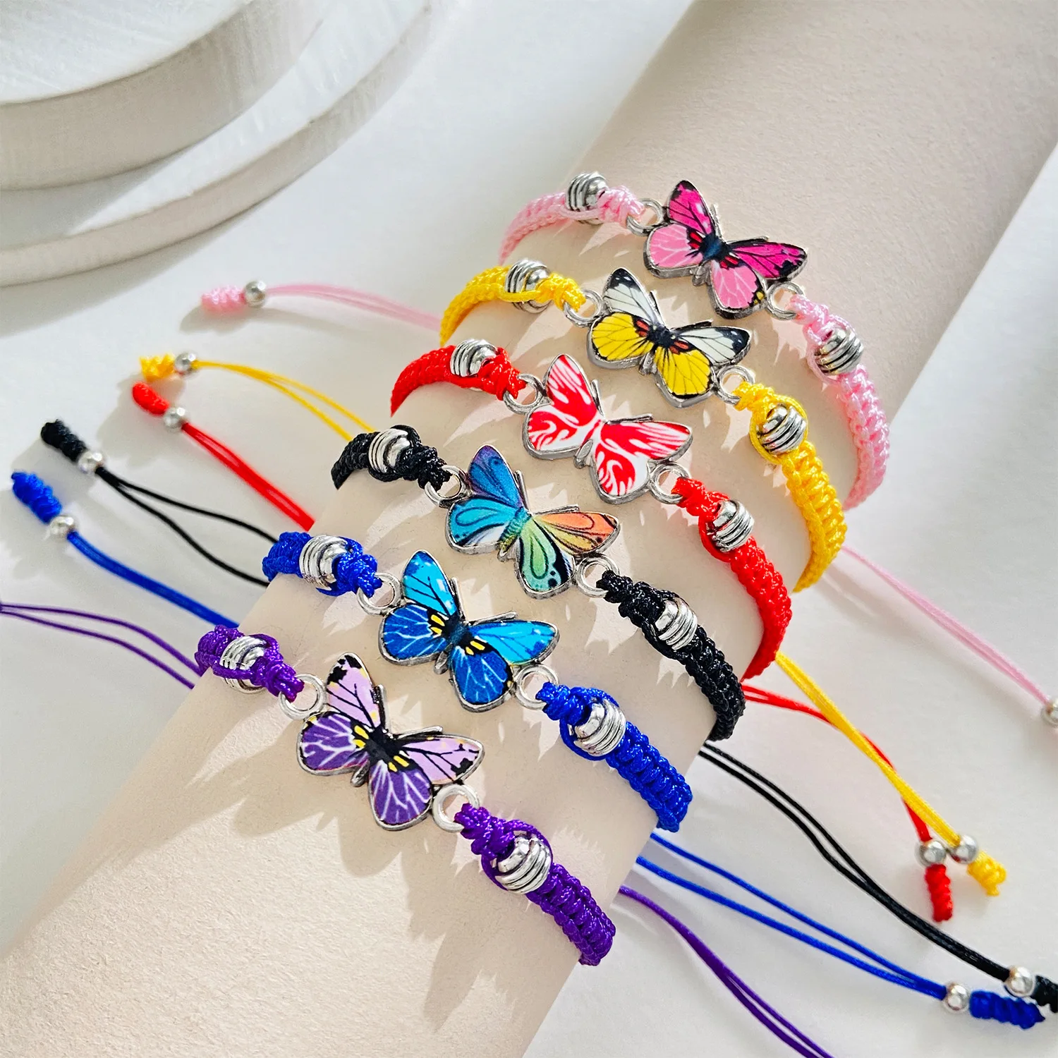 Hot Sale Color Enamel Butterfly Bracelet Hand Woven Adjustable Knot ...