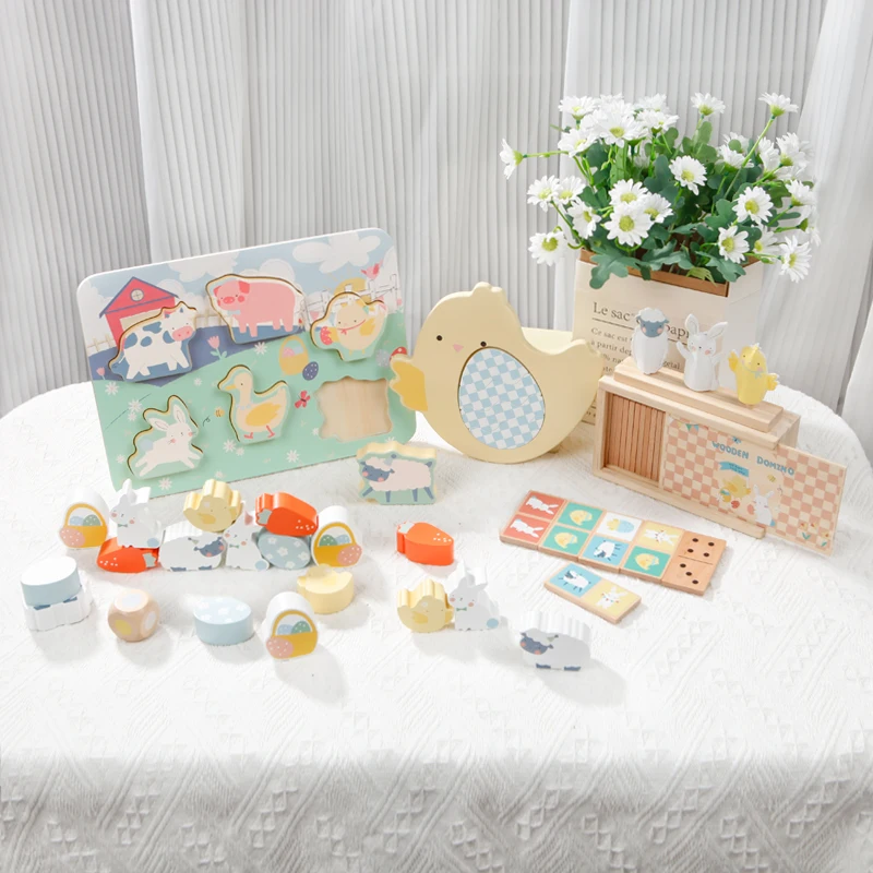 Montessori Toys Wooden Animal Puzzles Shape Animal Chicken Egg Toys ...