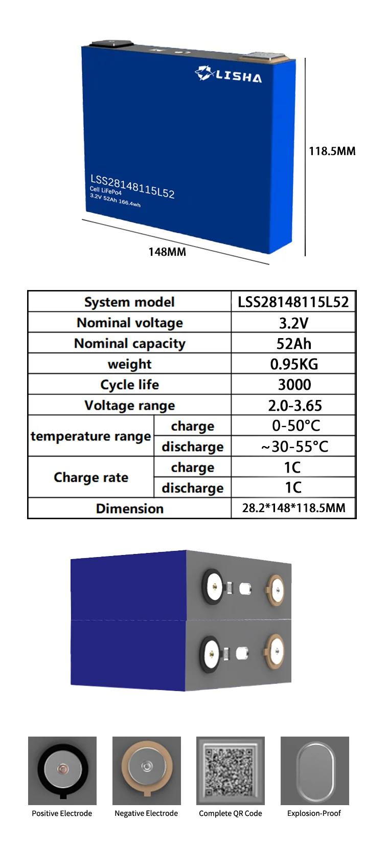 Lisha Explosive Models Rechargeable Prismatic Cells 3.2v 52ah Lifepo4 ...