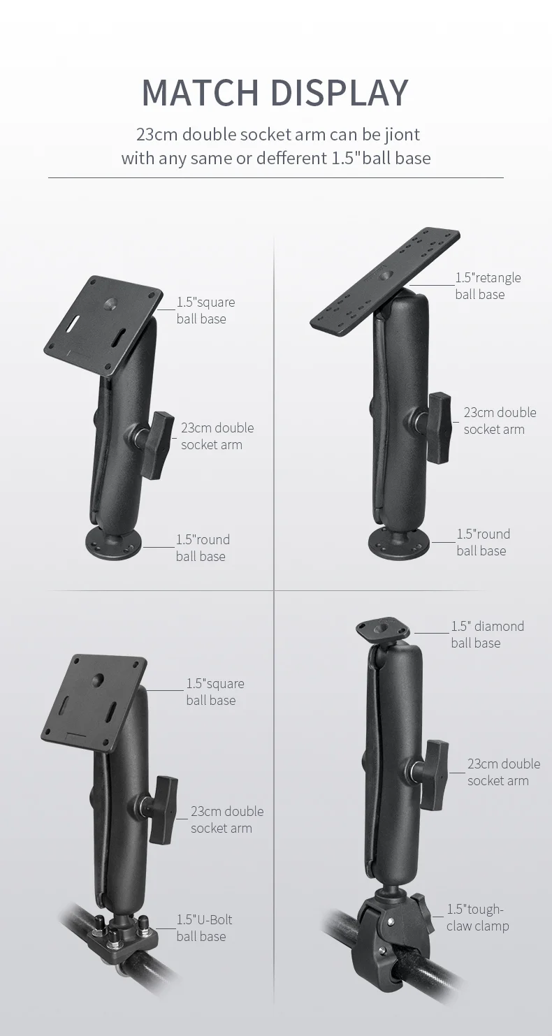 Universal Long Arm Double Socket Phone Mount with 1.5 Inches Ball ...