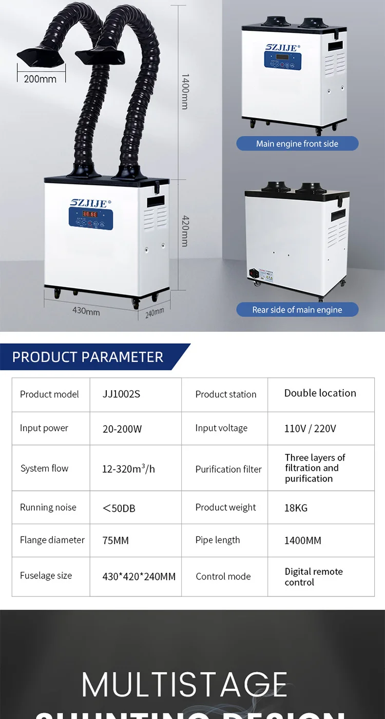 SZJIJE 200W Double Arms Soldering Fume Extractor Polishing Dust ...