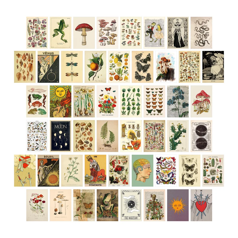 50pcs Aesthetic Poster For Living Room Paper Card For Wall Art ...