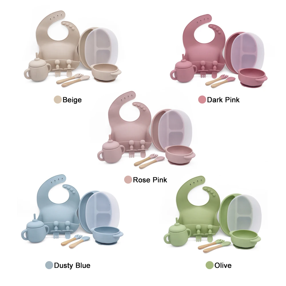Factory Bpa Free Food Grade Kids Tableware Silicone Feeding Set Suction ...