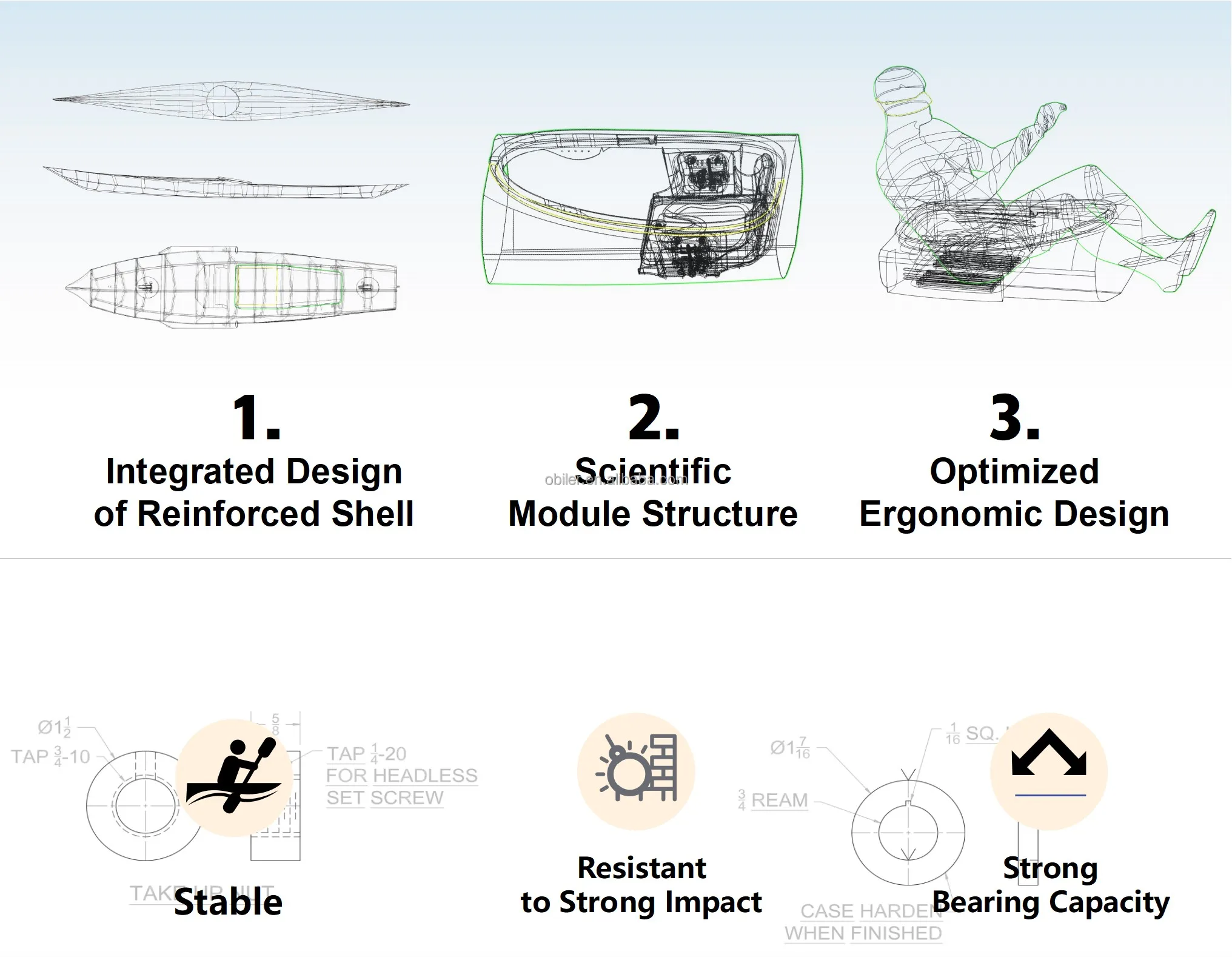 Obl Customized Small Plastic Boats See Through Crystal Bottom Kayak ...