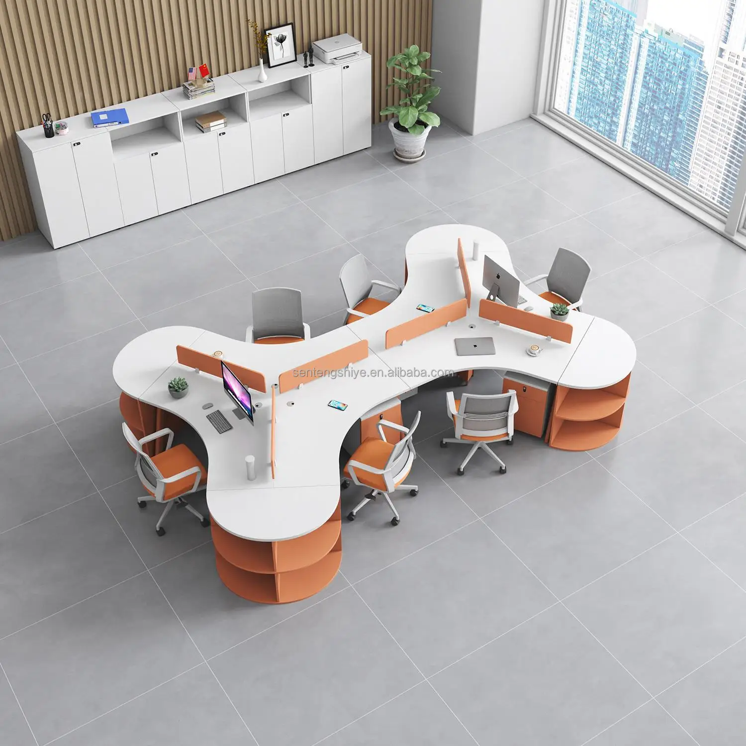 Custom Modern Office Furniture Curved Desk Workstation for Center Staff ...