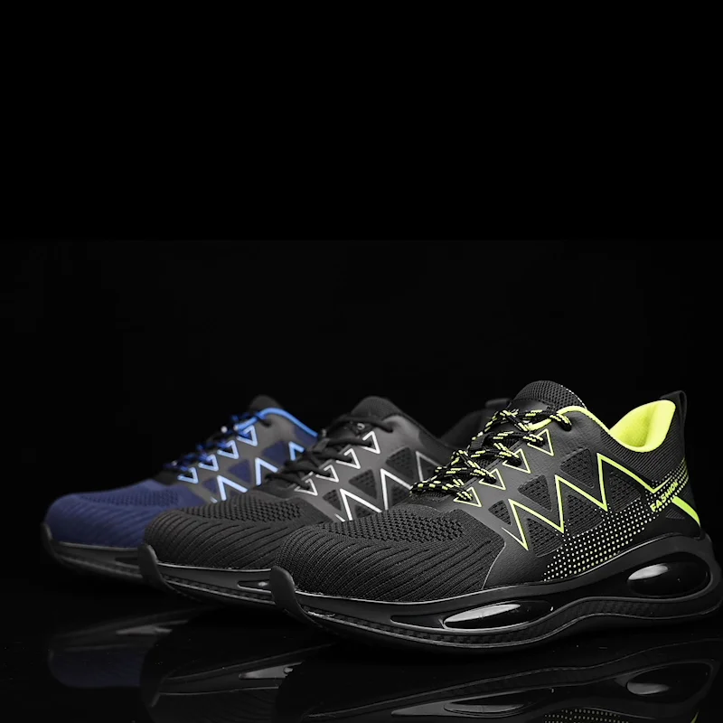 Toe Cap Construction Work Safety Boots Steel Toe Custom Men Flying Knit ...