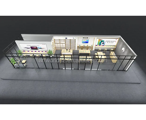 mobile phone shop interior design 2D layout 3D rendering shop design ...
