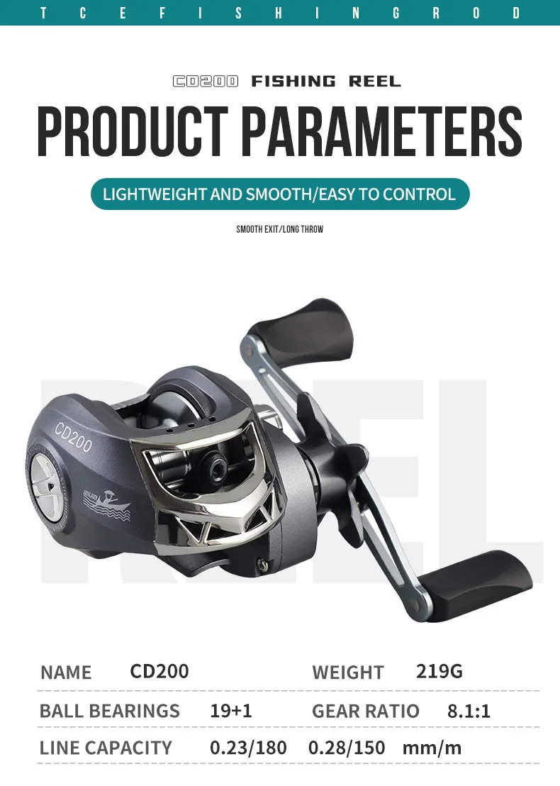 TCE Baitcasting Bass Fishing Rod and Reel Combo Full Set