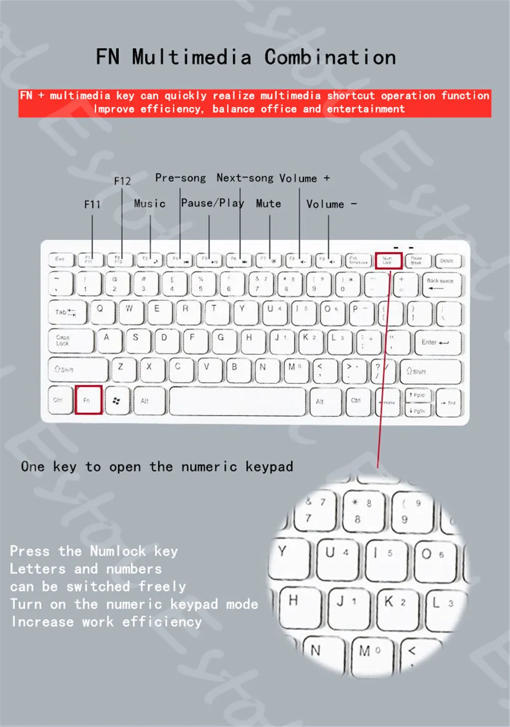 Mini Multimedia Wired Keyboard 78 Keys for PC & Laptop