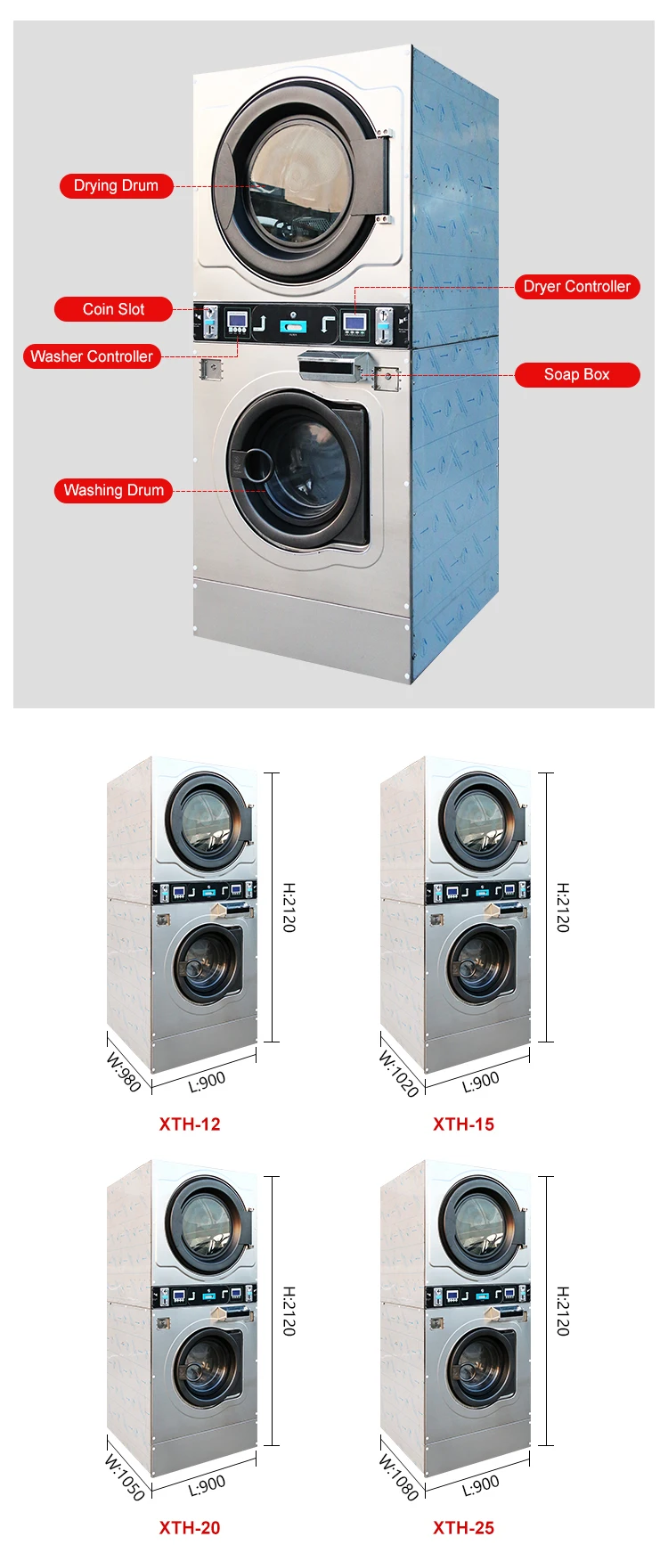 15kg 20kg 25kg Self - Service Laundry Equipment for Hotels Coin ...