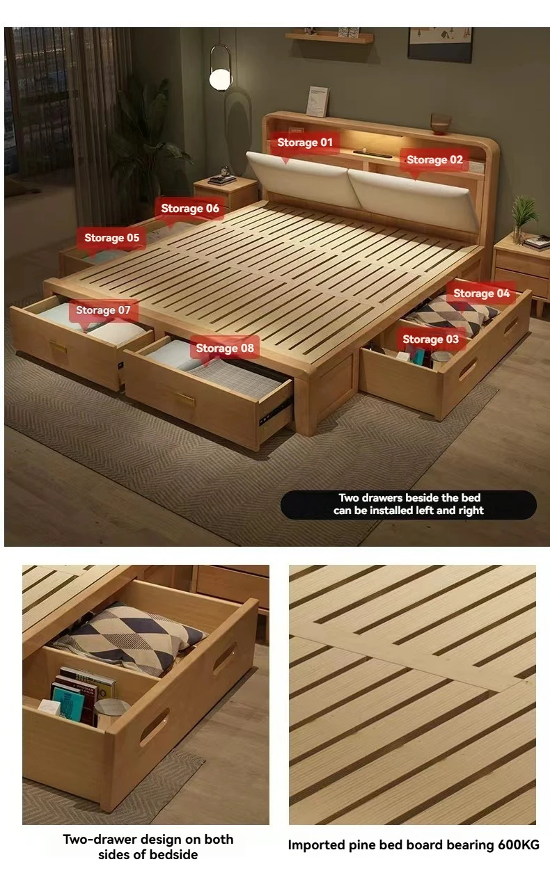 Customizable Solid Wood High Box Bed - Queen Size Storage