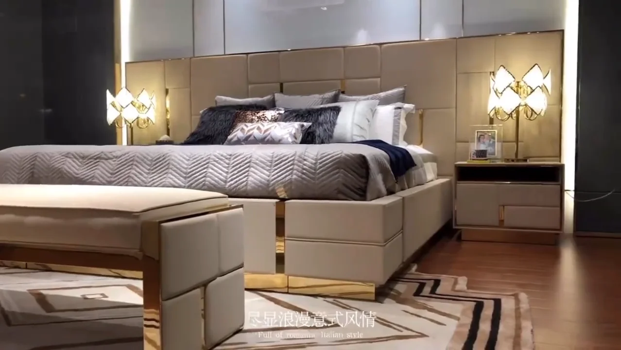 Modern Luxury Bedroom Furniture Upholstered Real Leather Italian Bed ...