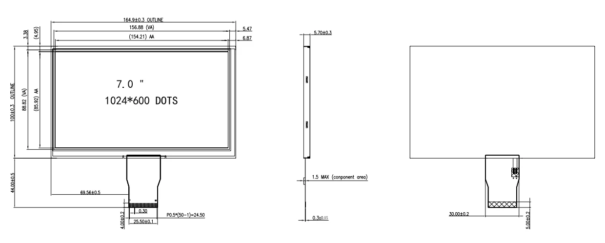 7-inch 1024x600 Resolution Ips 16.7m Color Lcd Display Tft Lcd Display ...