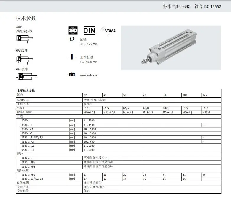 Festos Type DSBC-C Series Double Acting ISO Standard Cylinder