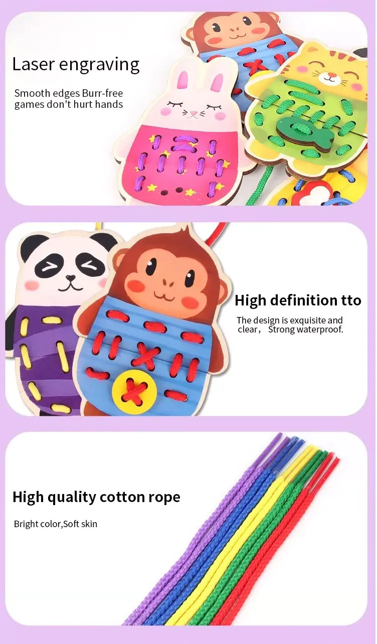 Animal Threading Wooden Diy Toys Cartoon Fruit Animal Stringing ...