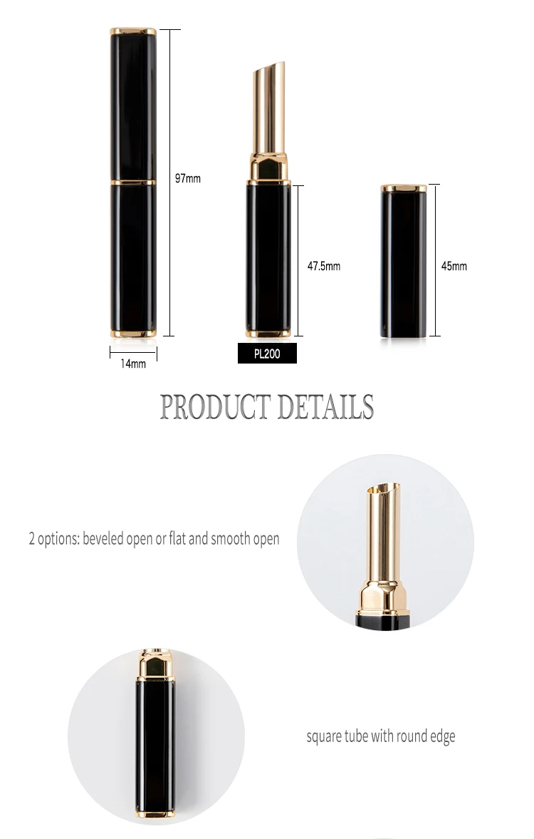 Empty Dramatic Slim Square Glossy/shiny Black/gold Bevel Lipstick Cases ...