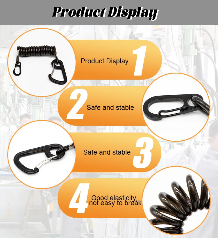 Safety Retractable Coiled Lanyard Rope Wire Spring Tool Lanyard For ...