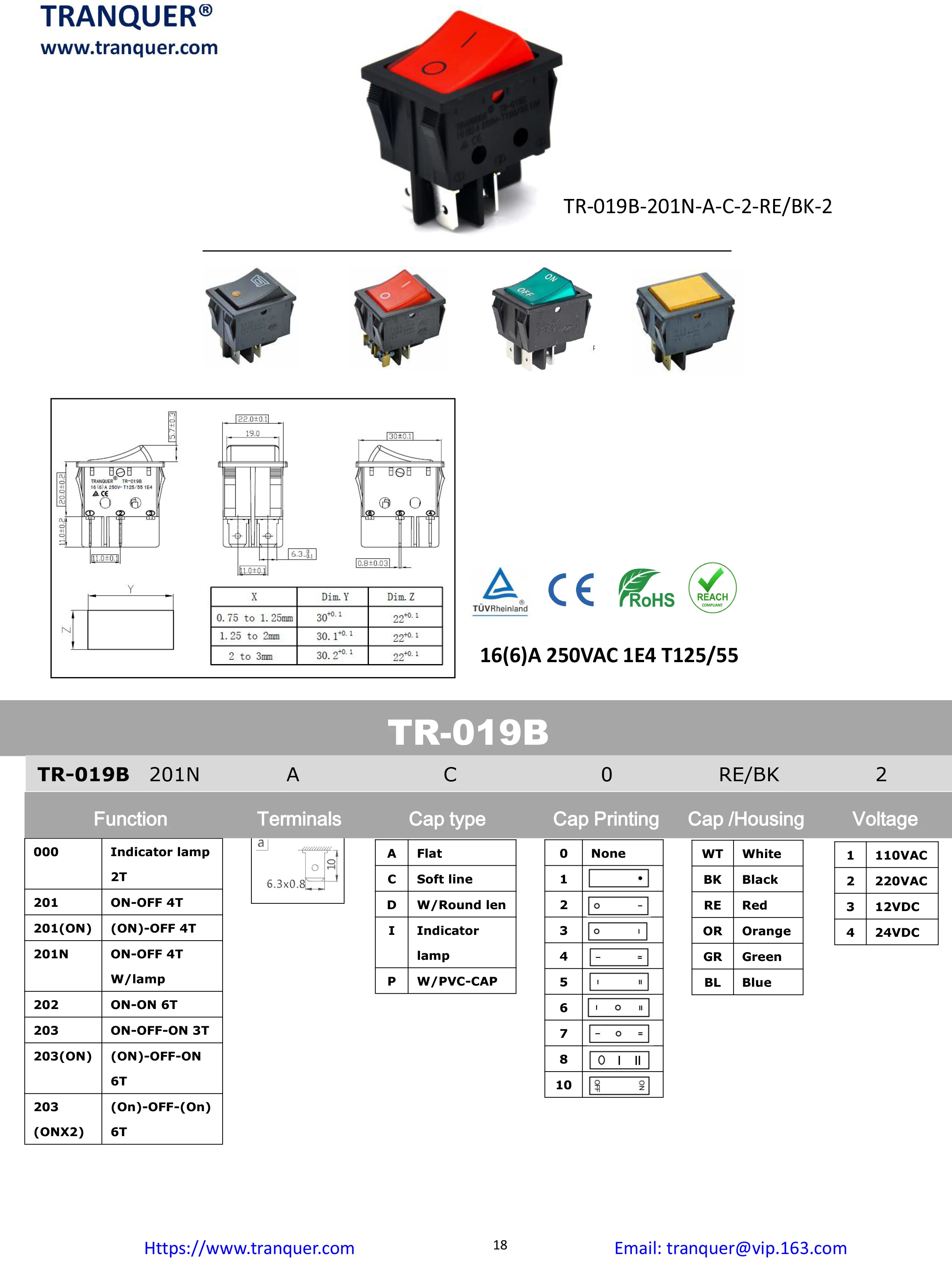 Waterproof VDE TUV KEMA ENEC 16A 250V Lighted Rocker Switch T105