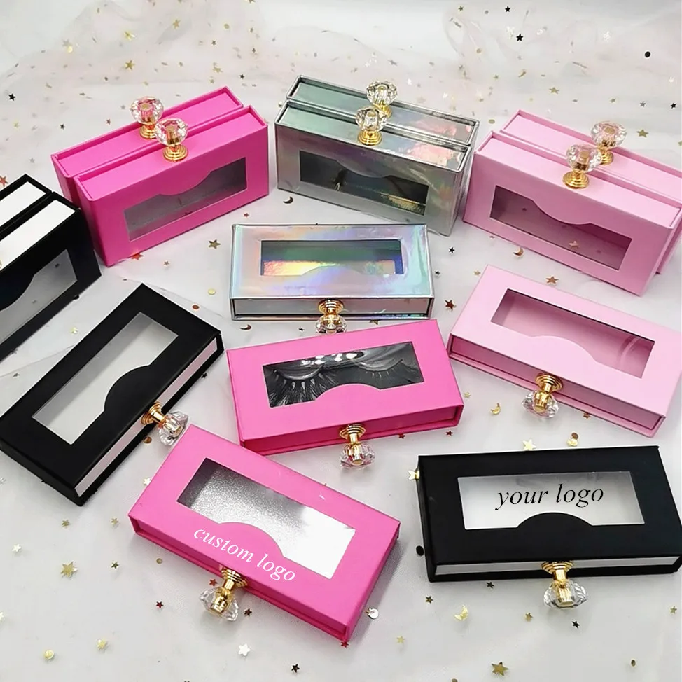 Pink Eyelash Packaging Box With Chains Lashbox Wholesale Fiber False ...
