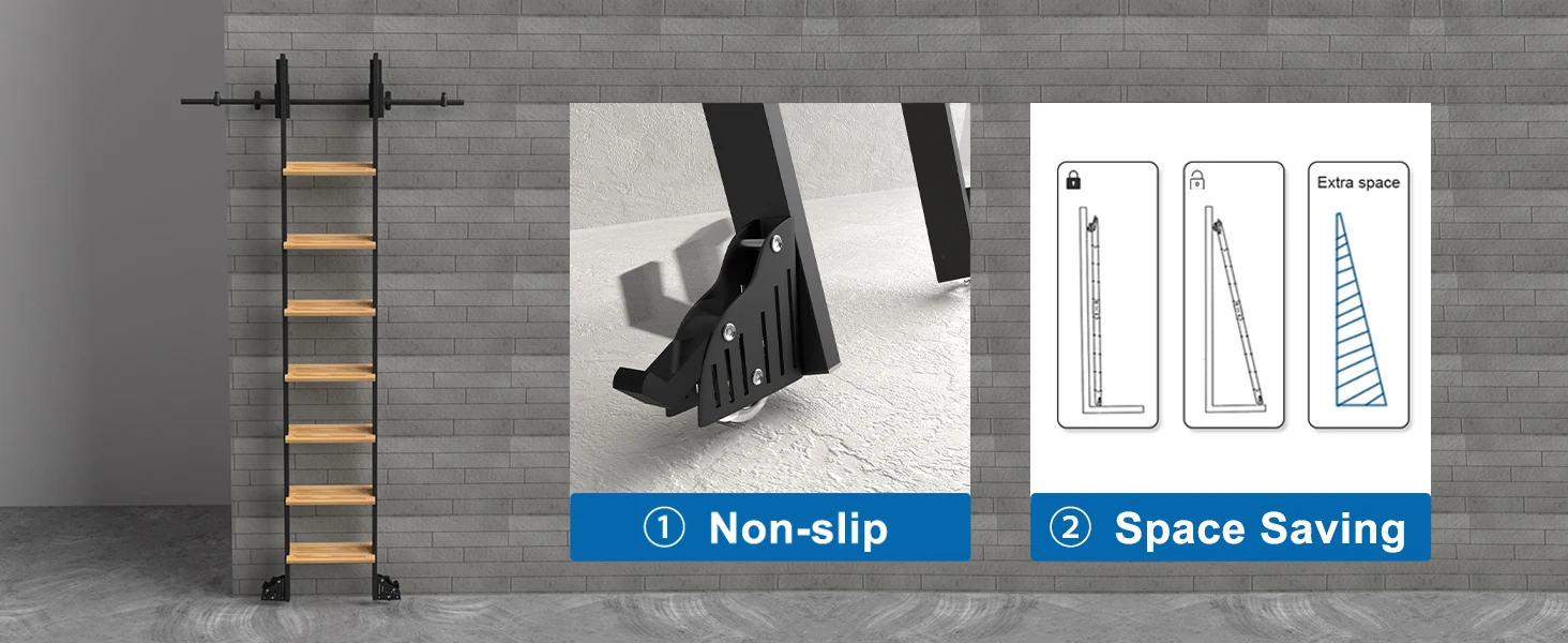 Kinmade Stretchable Rolling Library Ladder Kit DIY Steel