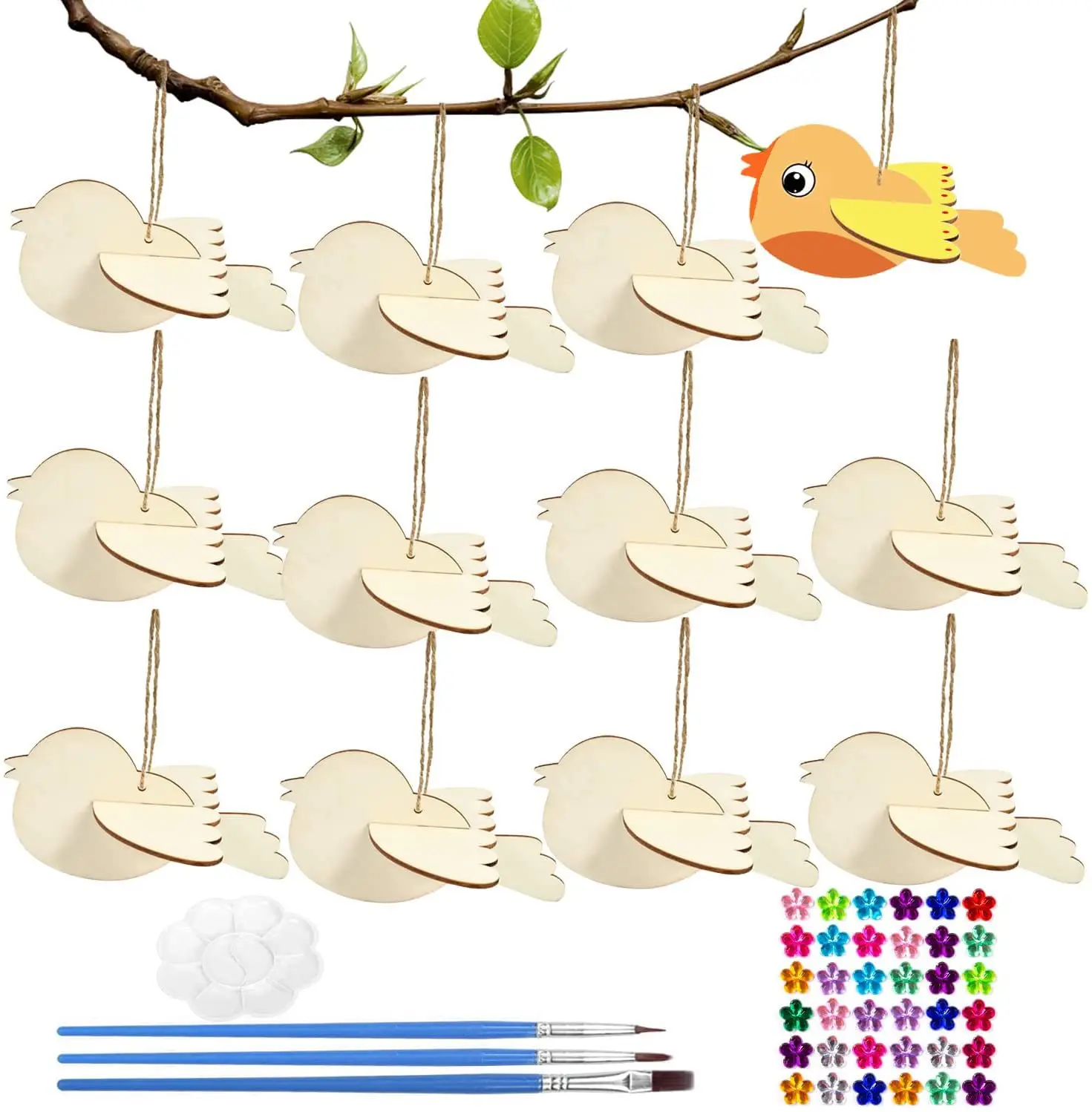 Diy 3d Wooden Flying Bird Diy Painting With String Painting Pens Beads ...