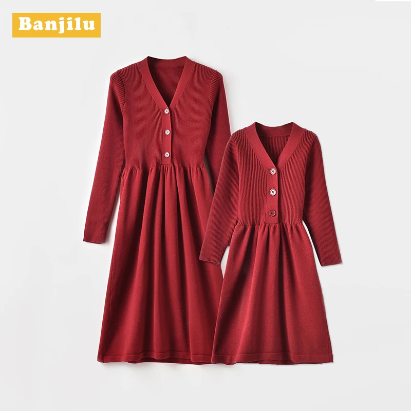 Mother Daughter Holiday Dresses Family Clothes Solid Mother Daughter Matching Dress Kids Mother ...