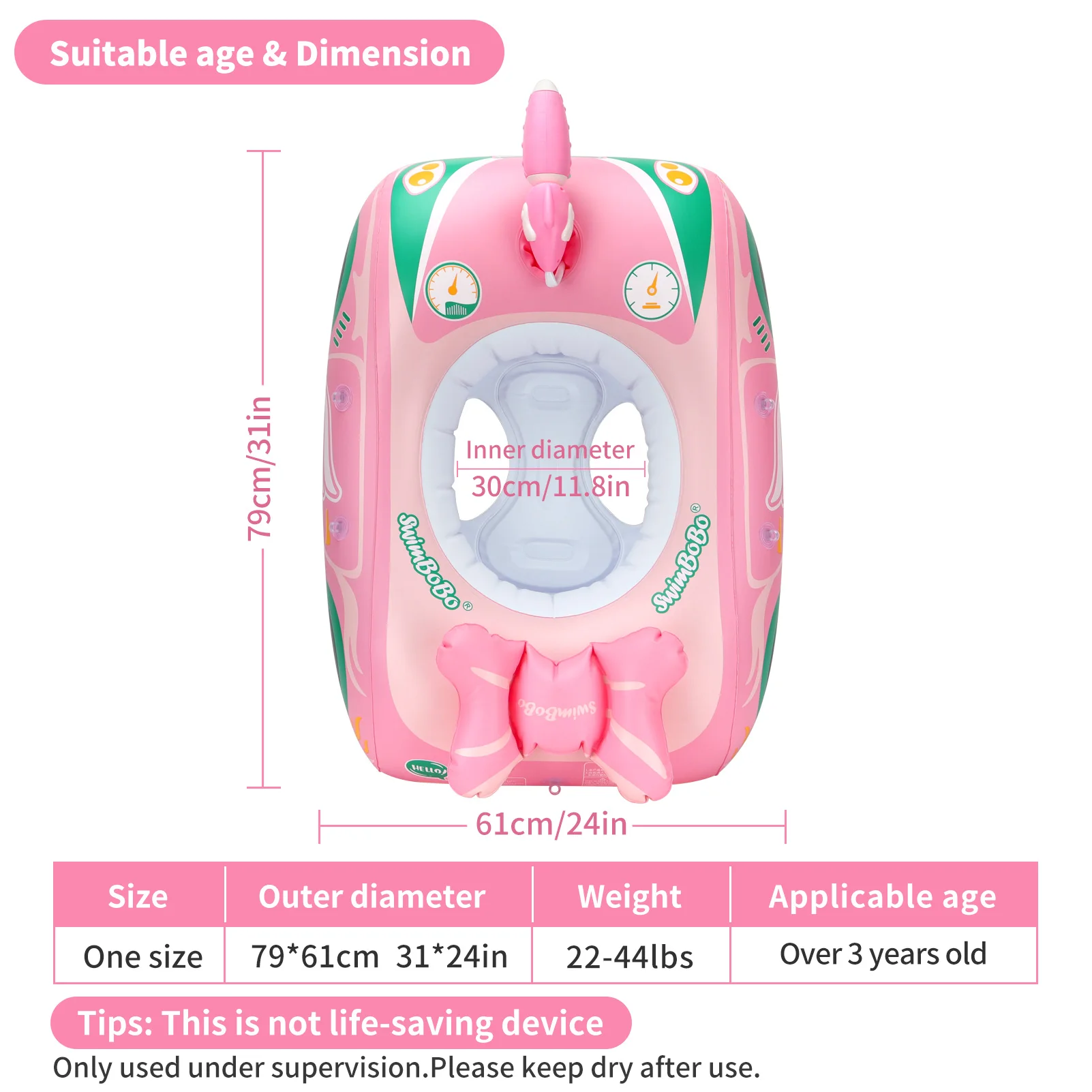 Swimbobo Cute Pink Girl Kids Inflatable Children Swimming Seat Boat ...