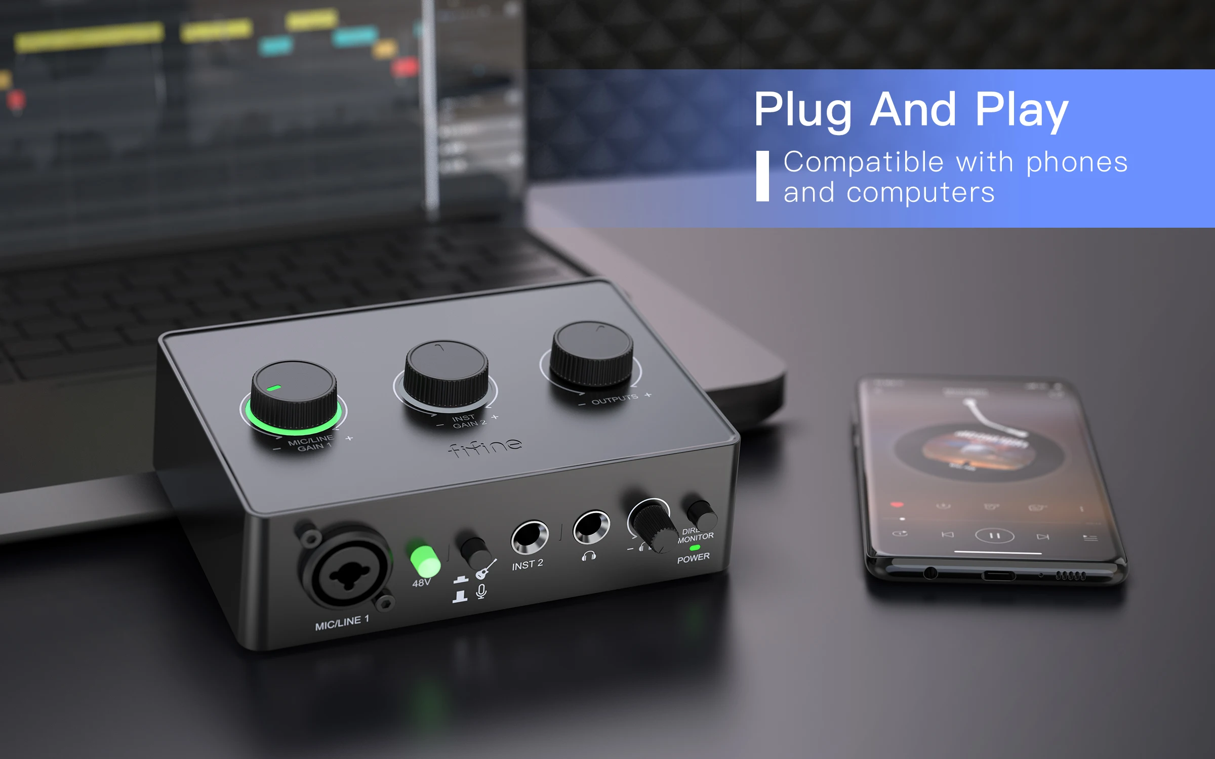 Fifine All In One Podcast Equipment Audio Interface Sound Card Audio ...