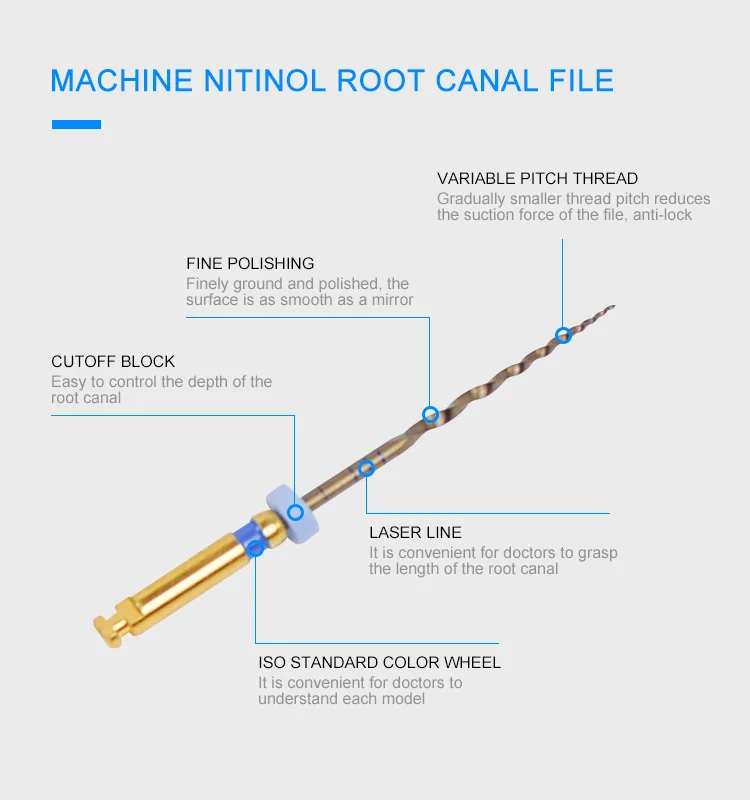 Rotary Files Rainbow Dental Heat Activation Blue Gold Files - Buy Gold ...
