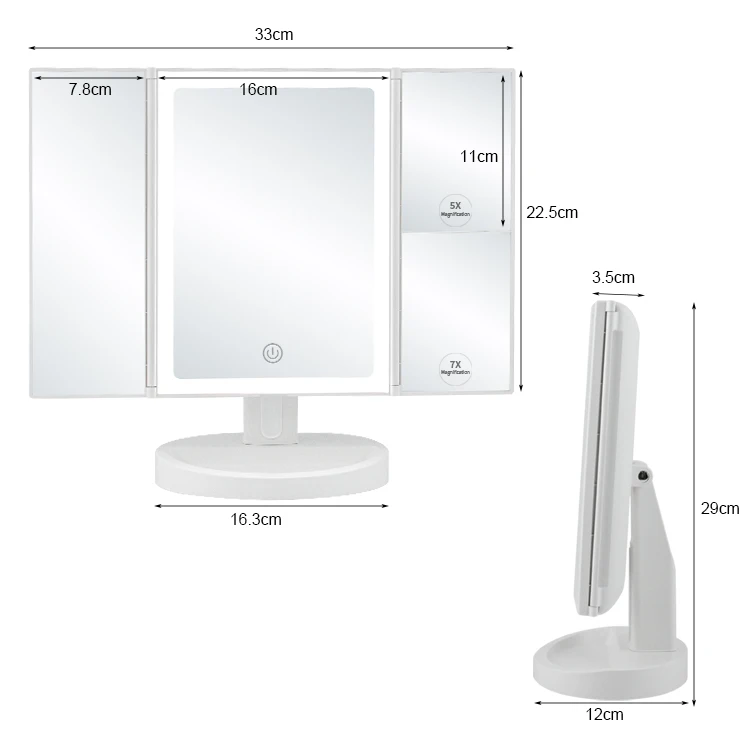 360 Trifold Makeup Mirror Storage Box Cosmetic Vanity Mirrors Led Make ...