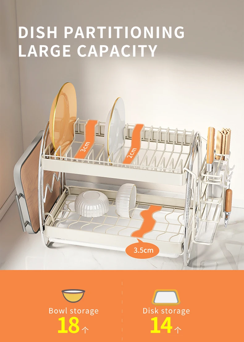 2 Tier Kitchen Organizer Dish Drying Rack Sink Countertop Drainer ...