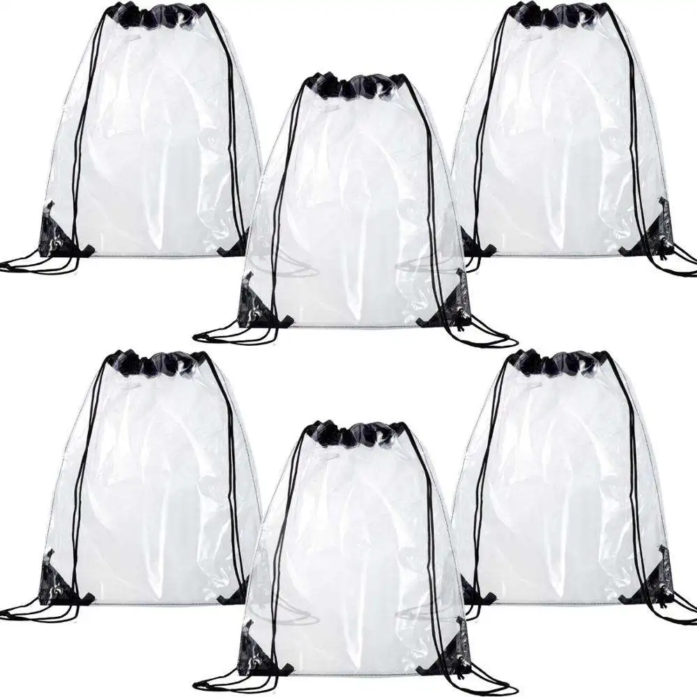 Hot Sale Custom Logo Waterproof Travel Transparent Clear PVC Drawstring Backpack Bag for Beach ...