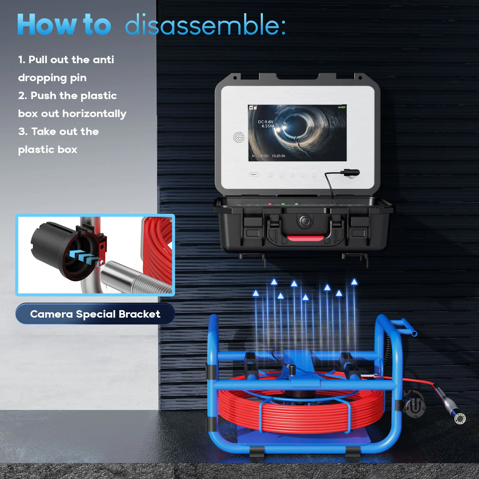 7mm Cable 30M Pipe Inspection Video Camera 10" IPS Drain Sewer Pipeline ...
