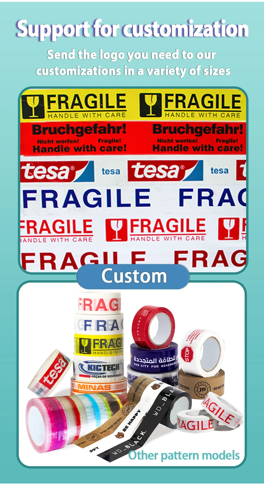 Custom Super Clear Opp Box Fragile Acrylic Adhesive Logo Packaging Tape ...