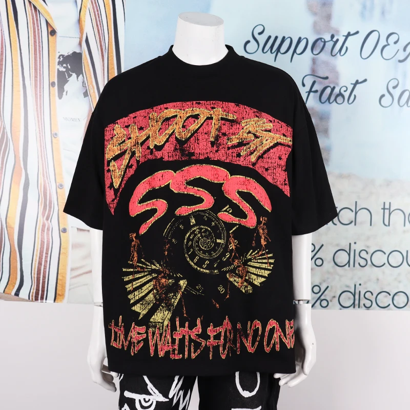 Wholesale Heavyweight Flock Print Tshirt Streetwear Hip Pop Oversized ...