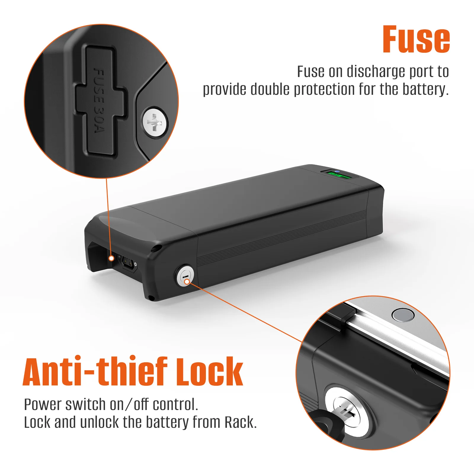 U010 Rear Rack Ebike Battery - 60V/72V 20ah/25ah Li-ion