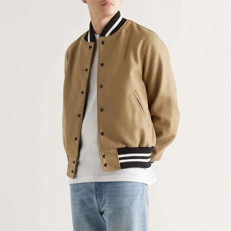 Oem Custom Beige Vintage Plain Wool Baseball Bomber Letterman Varsity ...