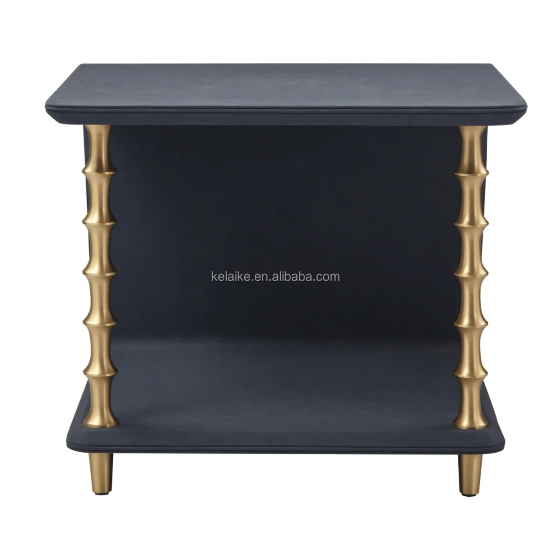 Modern Luxury Solid Wood Copper Leg Corner Table Combination Leather ...