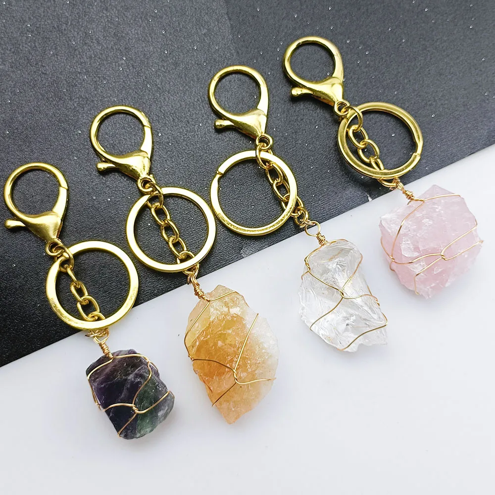 Wholesale Gold Crystal Key Chain Handmade Natural Raw Stone Healing ...