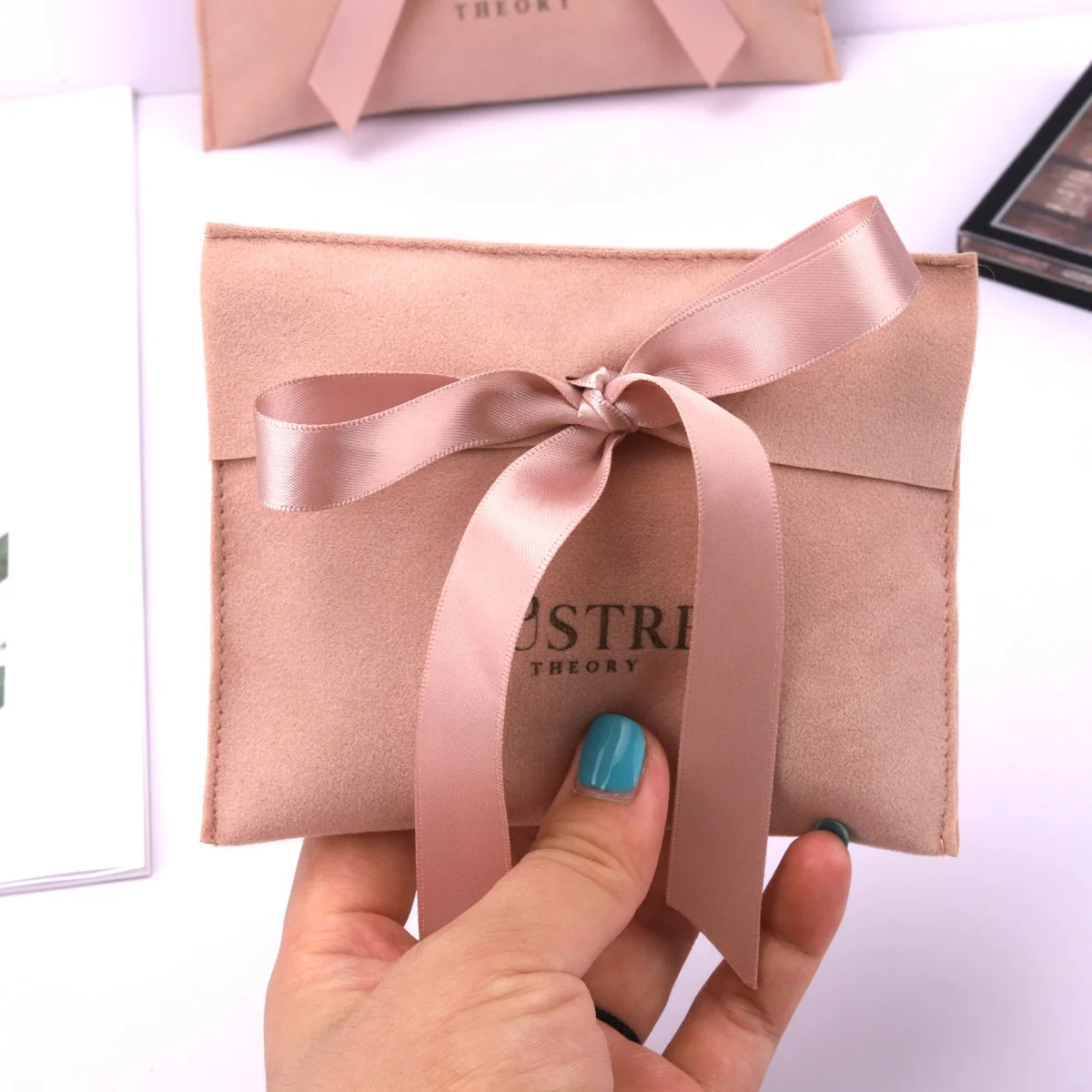 Custom Logo Printed Luxury Faux Velvet Envelope Pouch