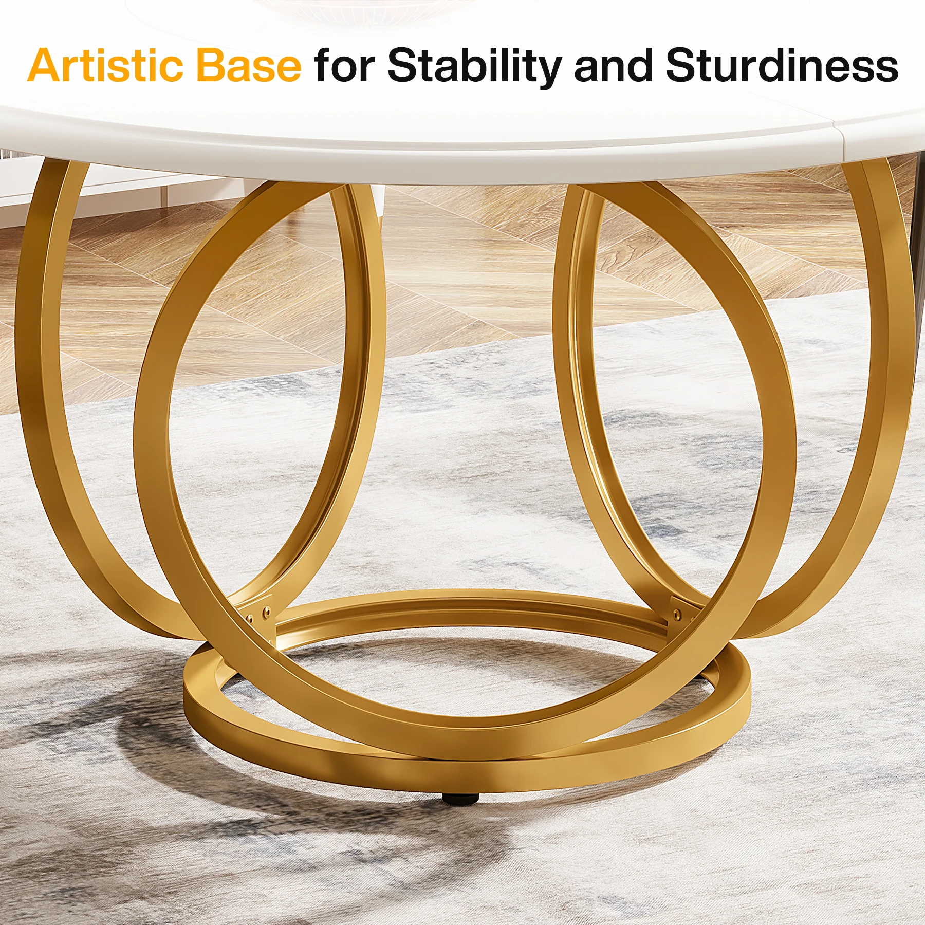 Tribesigns Luxury Round Marble Top Gold & White Dining Table