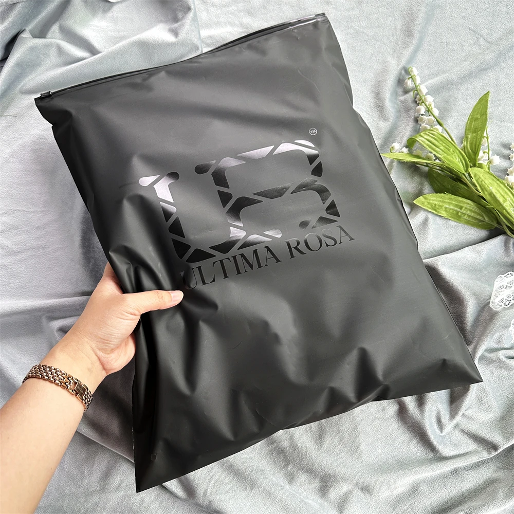 Custom Printed Frosted Black Bundles Packaging Bags