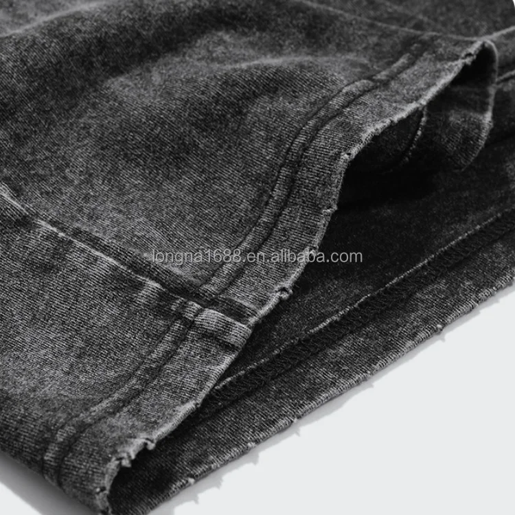 Streetwear Hip Hop Clothing Men Stone Washed Tshirt Custom Distressed ...
