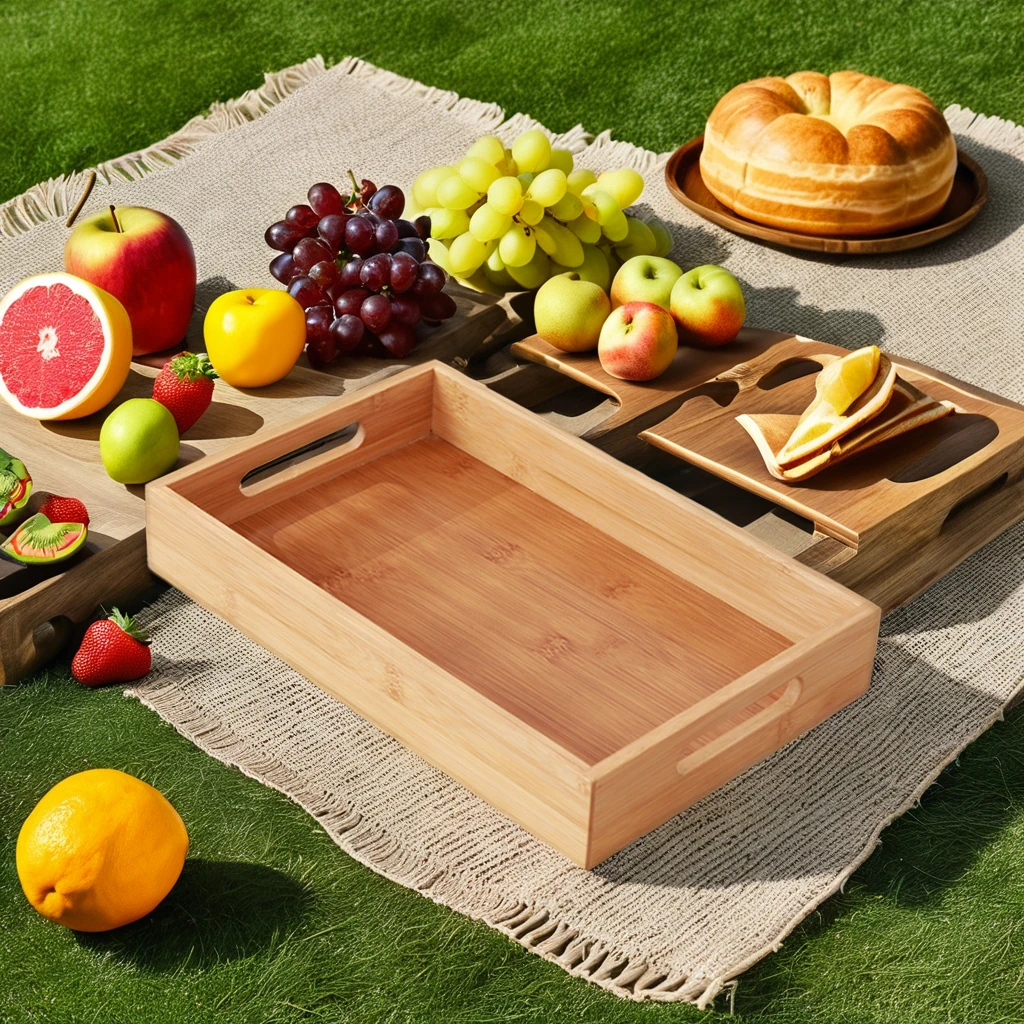 Modern Bamboo Serving Tray With Handles Sustainable Wood Plate Dish For ...
