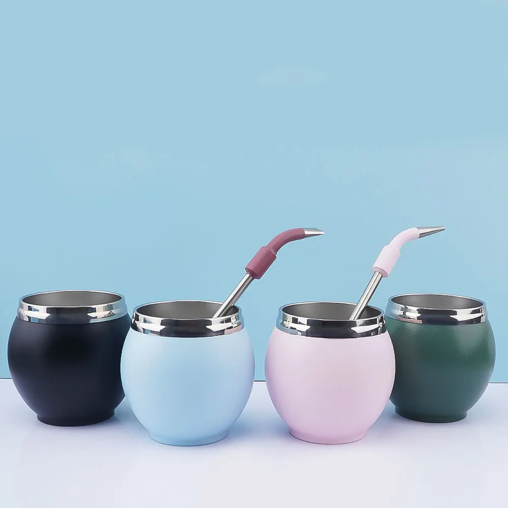 8OZ Argentine Yerba Mate Gourd Mate Tea Cup Double Wall Stainless Steel ...