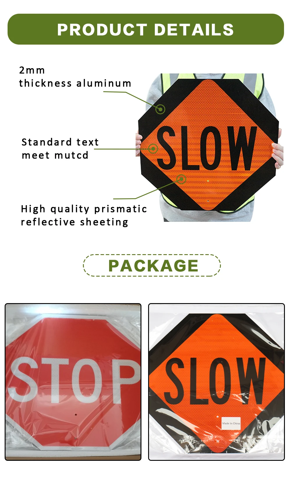 Telescoping 24" Stop/Slow Paddles Features Octagonal Sign Flexible Road ...