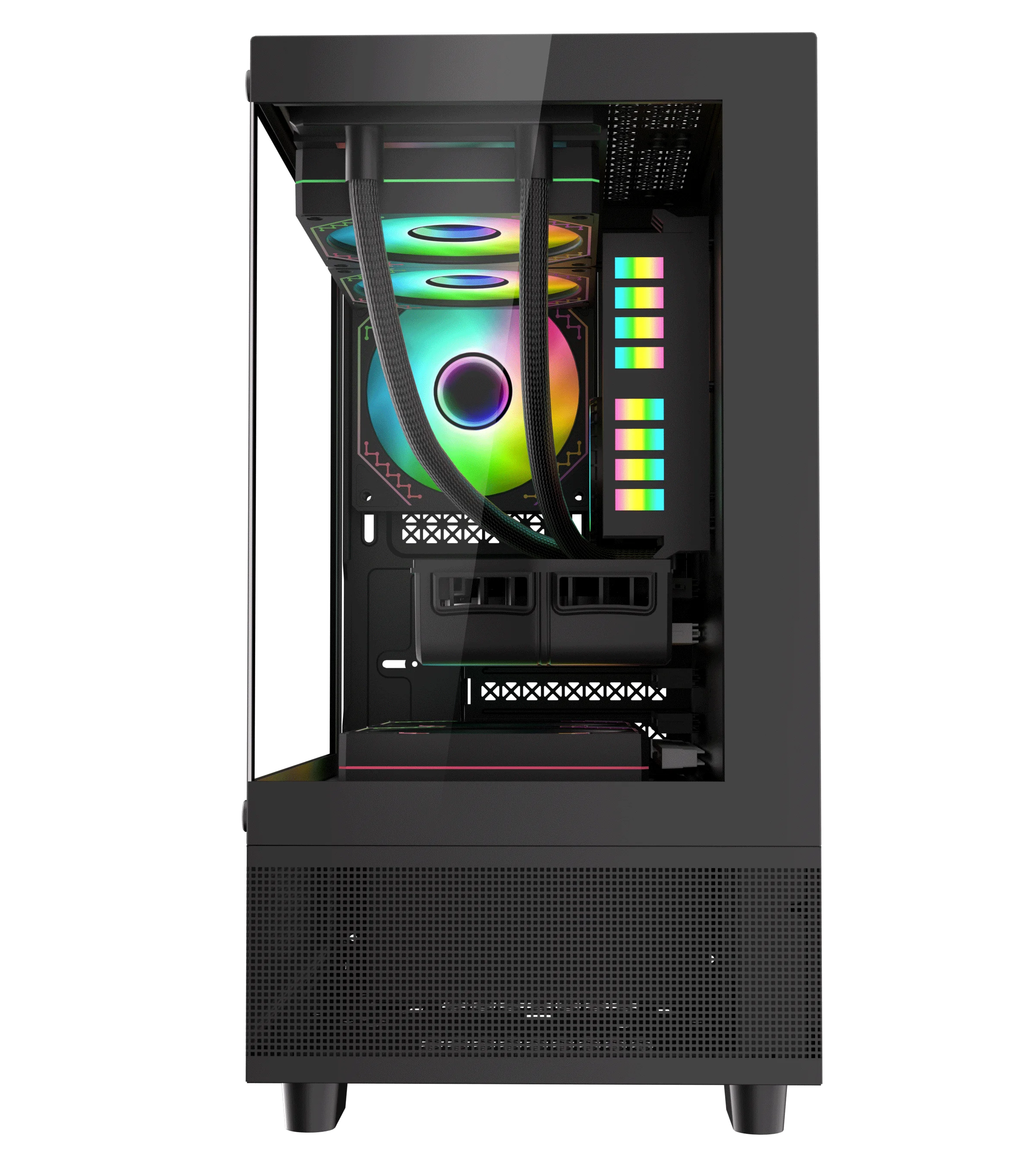 Full Black Color Full View Glass PC Chassis Mid Tower Micro ATX Gaming ...